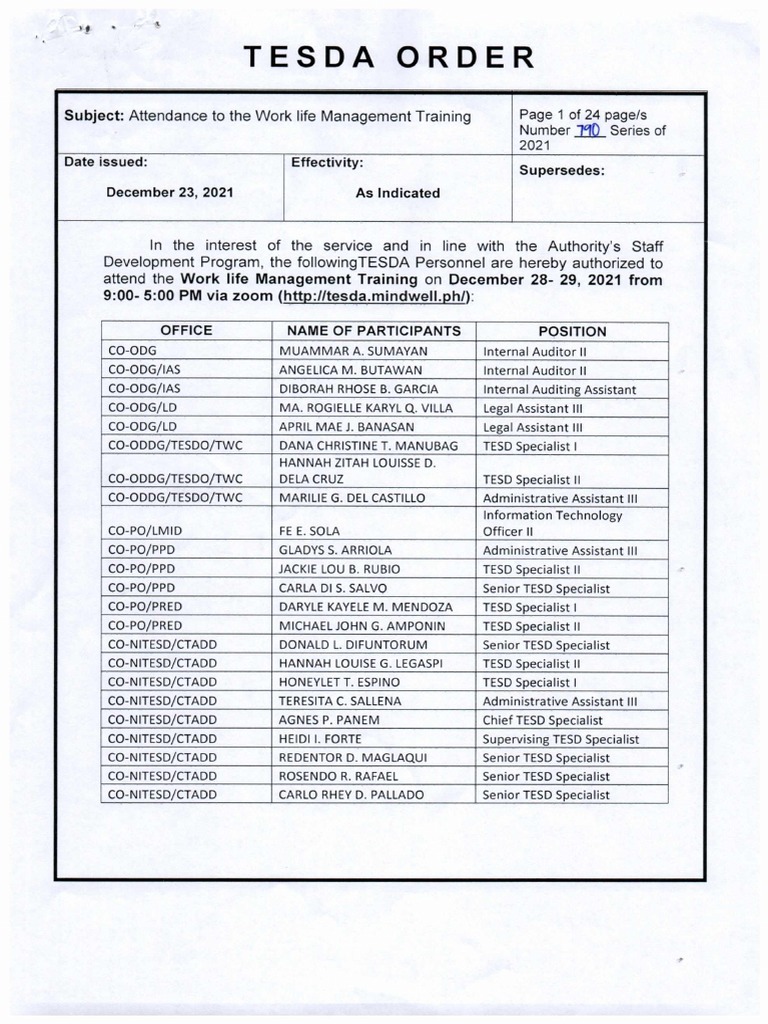 TESDA Order No. 790-2021 | PDF | Service Industries