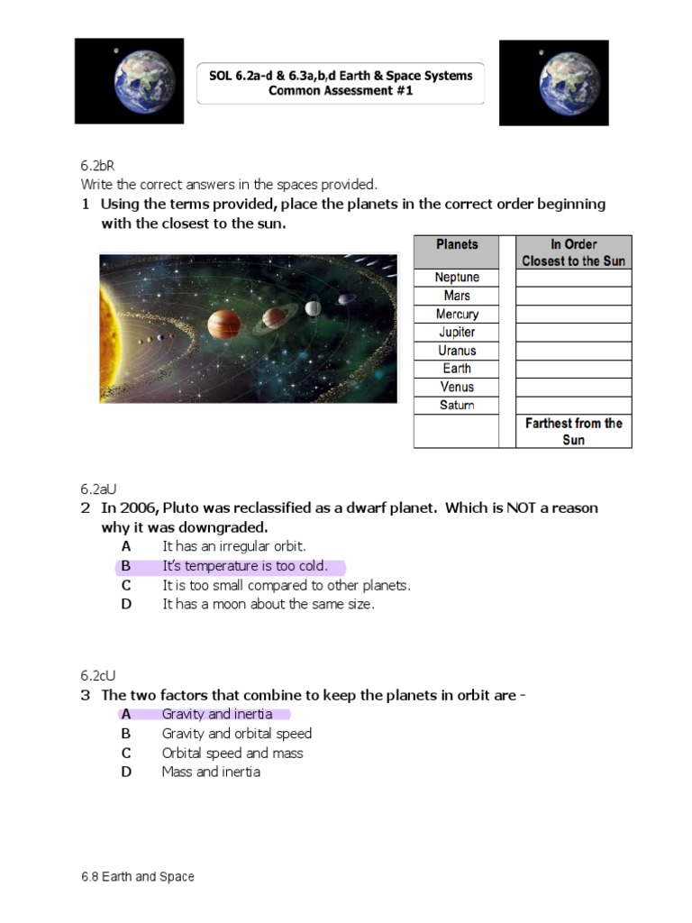 Solar System Quiz and Answer Key | PDF | Planets | Solar System