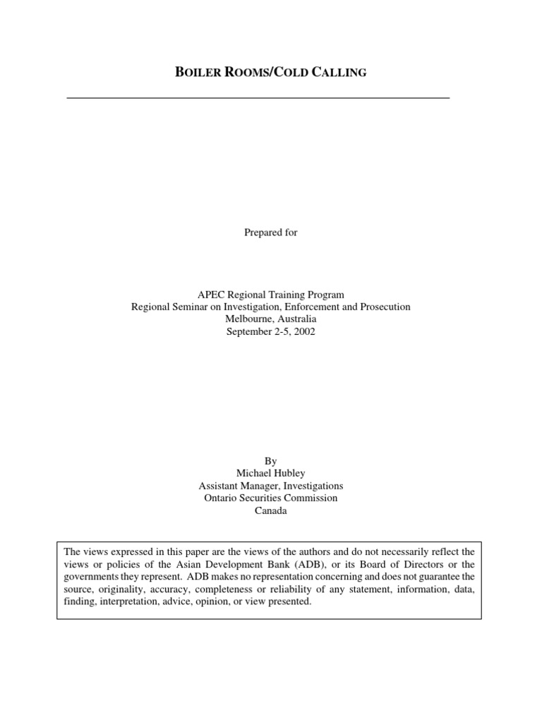 Boiler Rooms Cold Calling | PDF | Fraud | Stocks