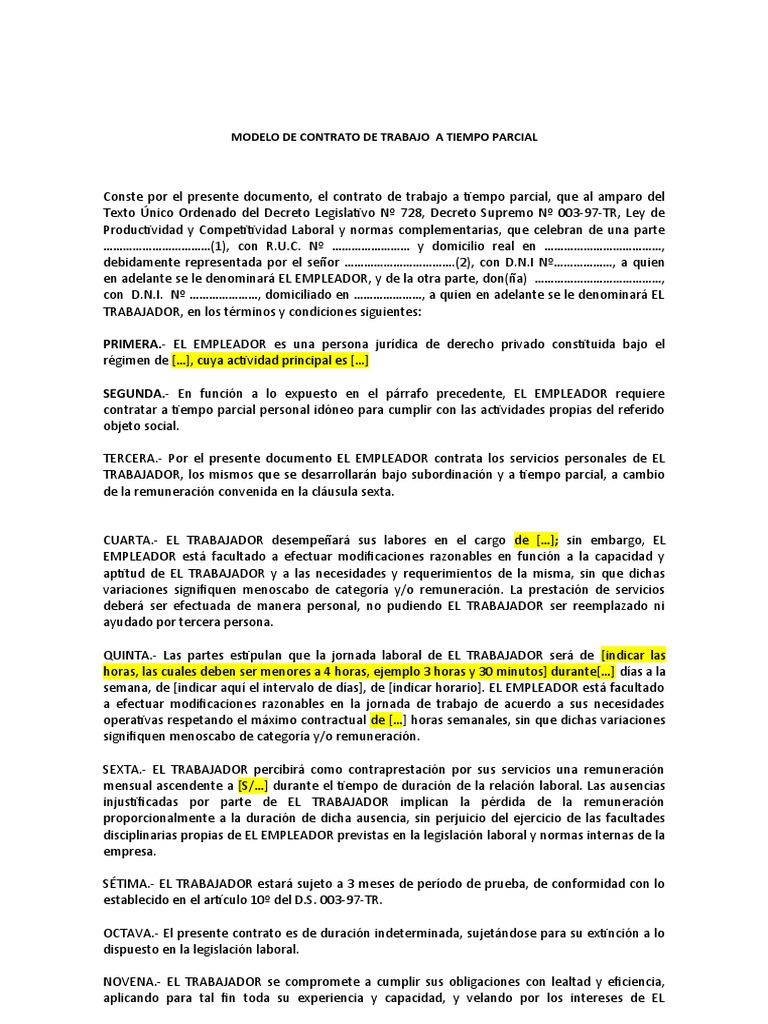 Modelo de Contrato Part Time | PDF | Derecho laboral | Salario