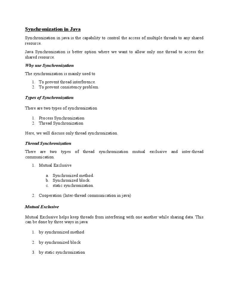 Synchronization in Java | PDF | Method (Computer Programming) | Thread (Computing)
