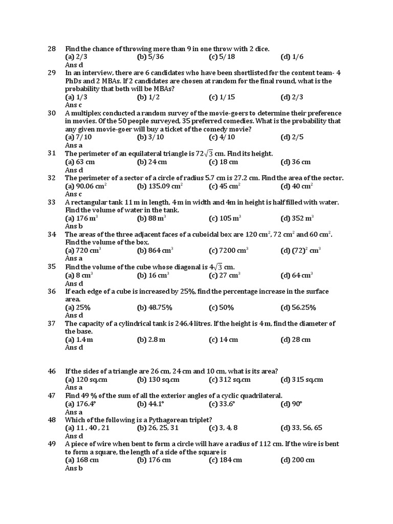 Apititude Questions | PDF | Area | Euclidean Geometry