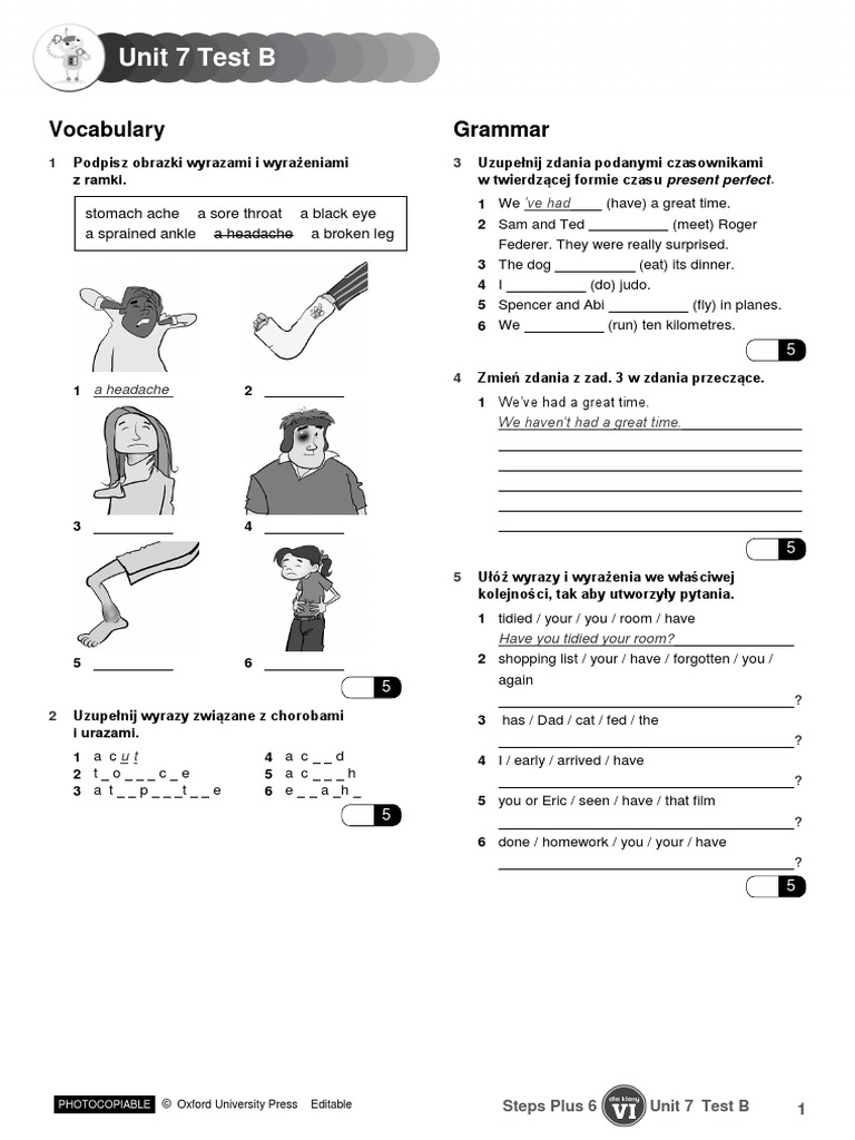Unit 7 Test B: Vocabulary Grammar | PDF | Health Sciences