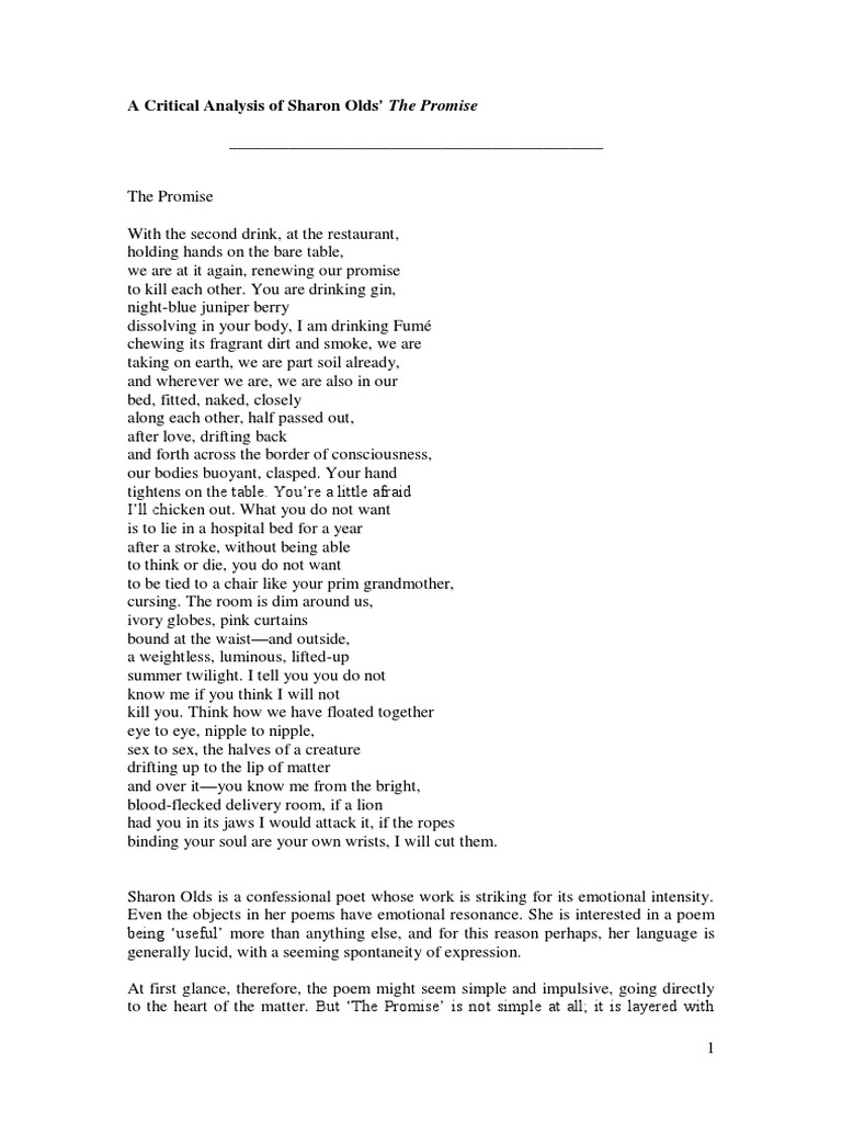 Analysis of Sharon Olds' "The Promise" | PDF | Poetry