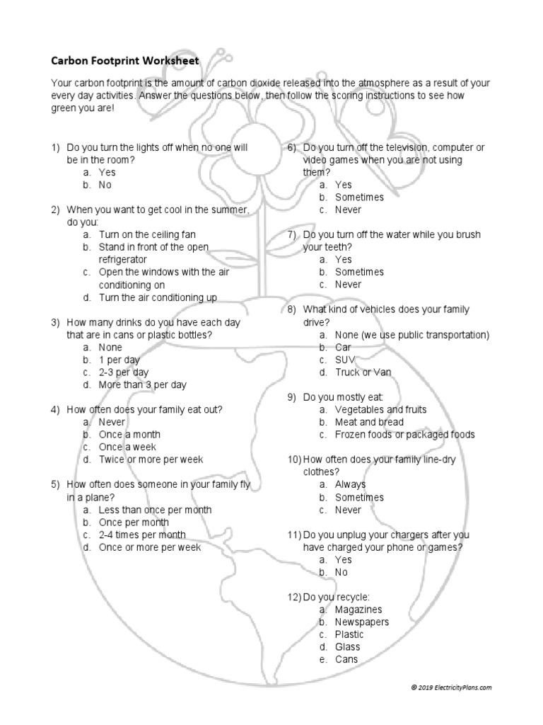 Carbon Footprint Worksheet | PDF | Carbon Footprint | Recycling