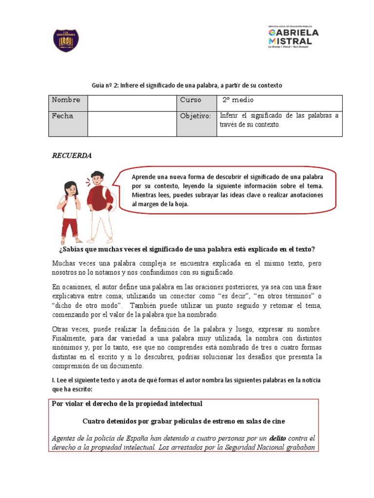 Guia2 Inferir Significado | PDF | Palabra | Oración (Lingüística)