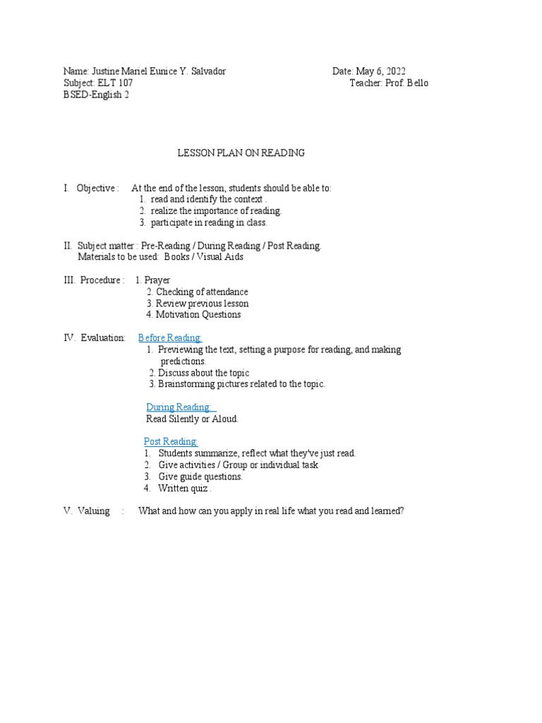 Reading Skills Lesson Plan | PDF | Science & Mathematics