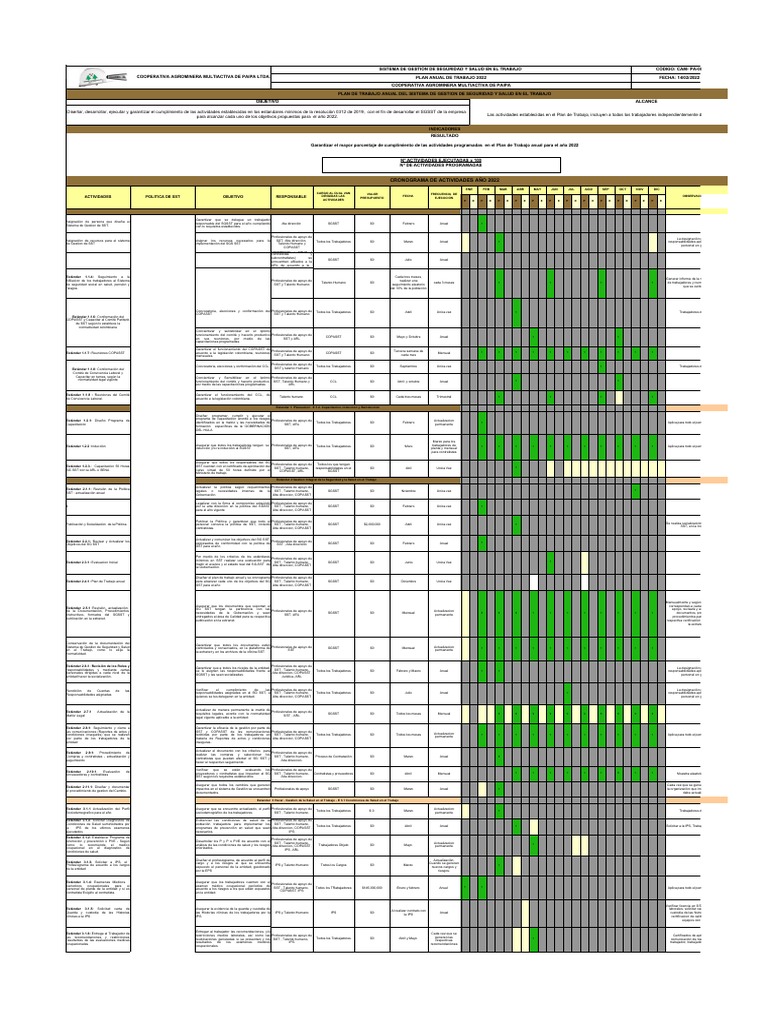 Plan de Trabajo Anual en Seguridad y Salud en El Trabajo SGSST 2022 | PDF | Ciencias de la Salud
