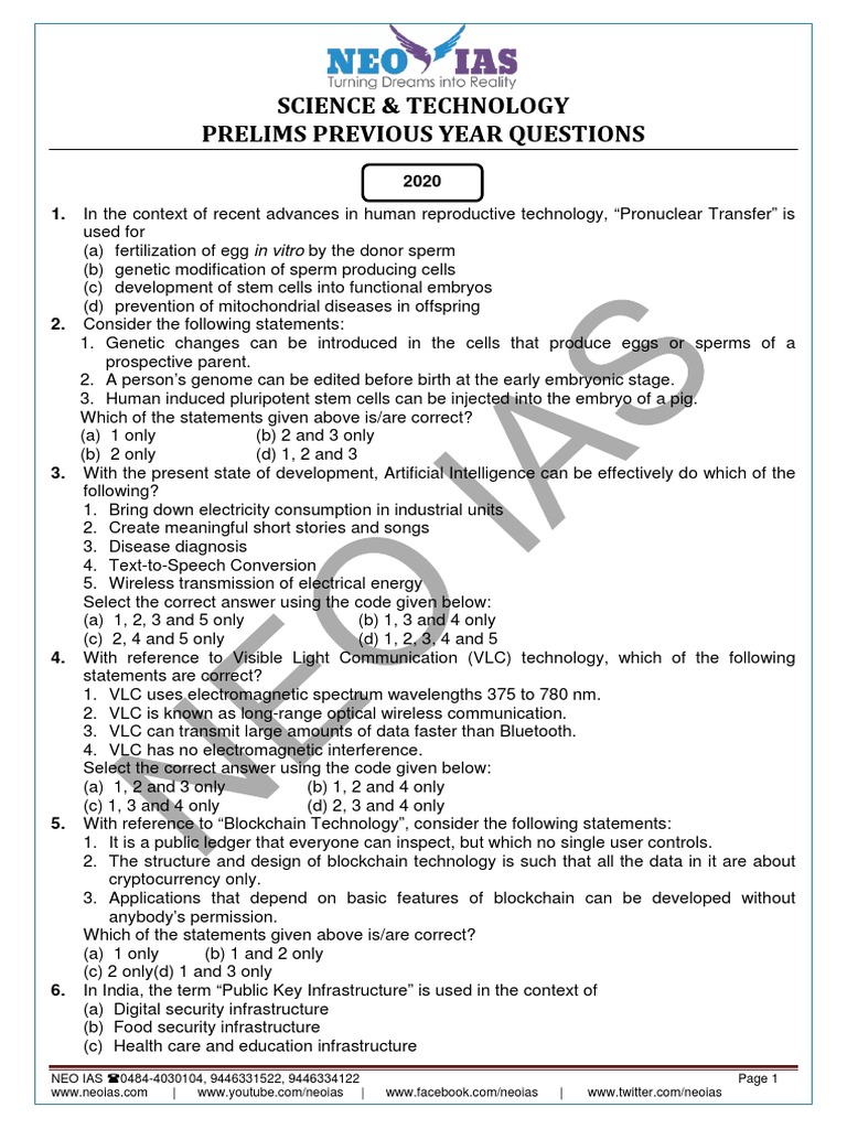 Science & Technology (2011-20) Prelims Questions | PDF | Virus | Pathogen