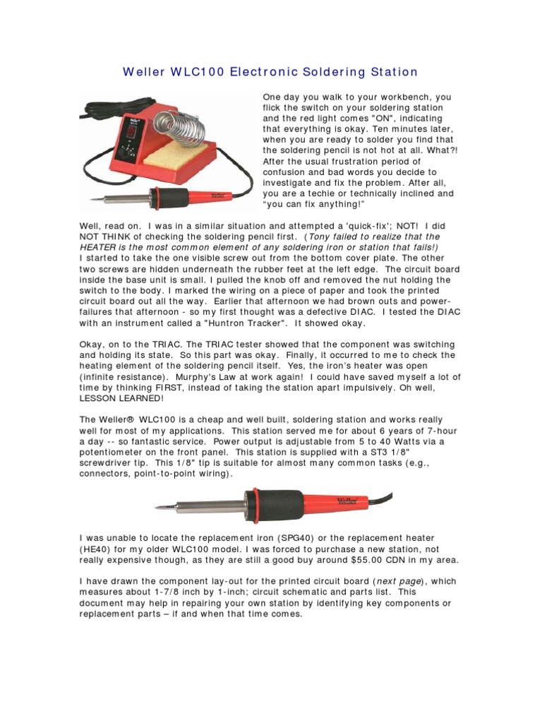 Repairing A Weller WLC100 | PDF | Soldering | Printed Circuit Board