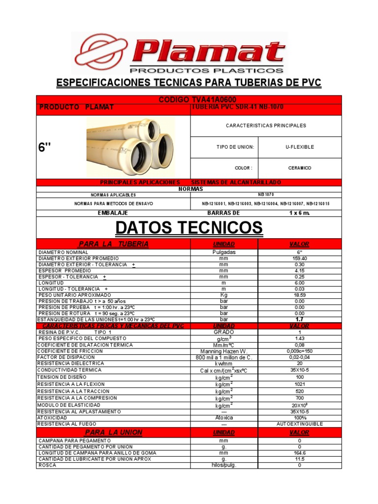 Tubería PVC SDR-41: Especificaciones Técnicas | PDF | Ingeniero civil ...