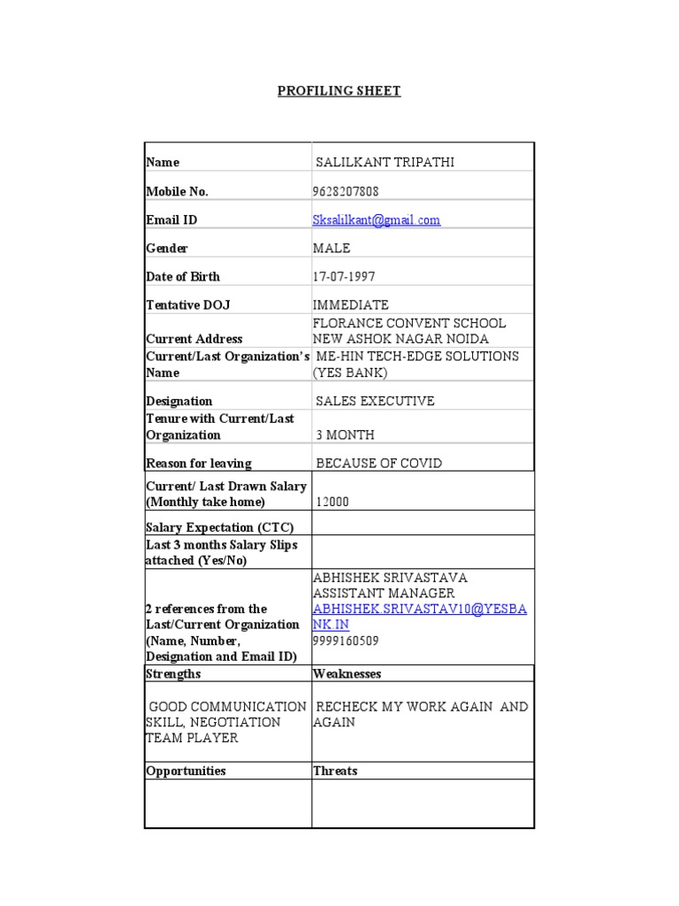 Profiling_sheet | PDF