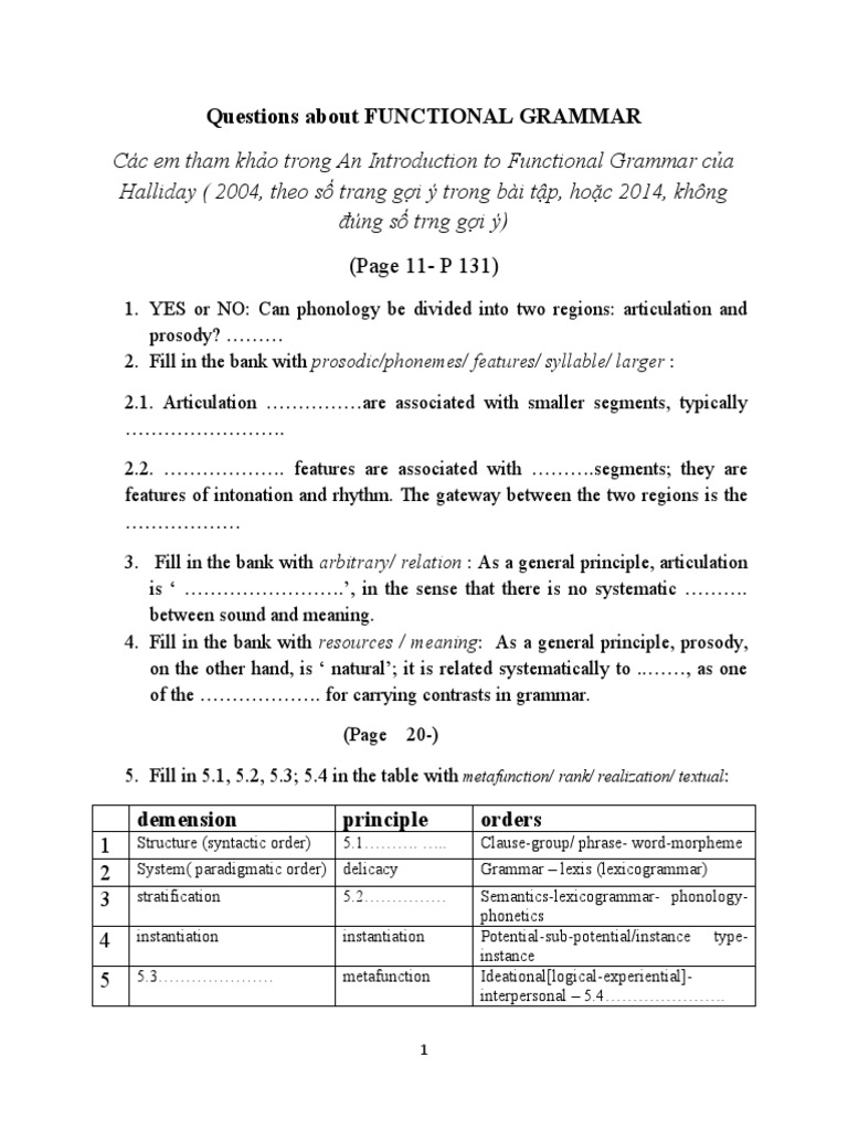 Functional Grammar Questions and Exercises | PDF | Linguistics ...