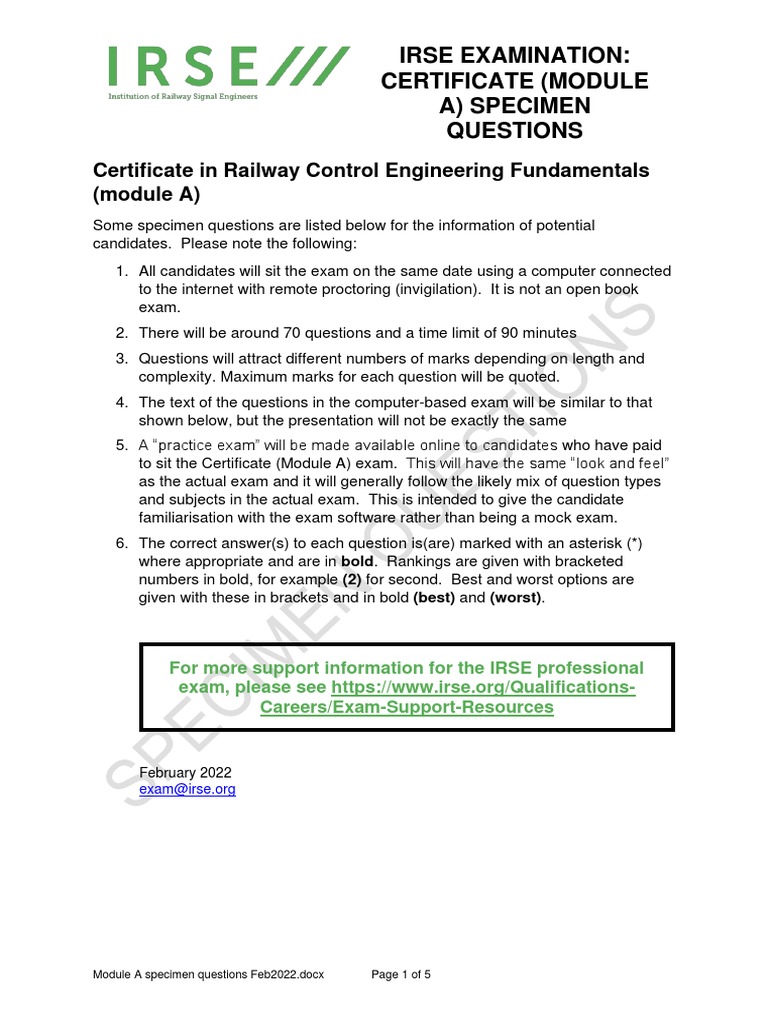 Module A Specimen Questions Feb2022 | PDF | Computer Network | Test ...