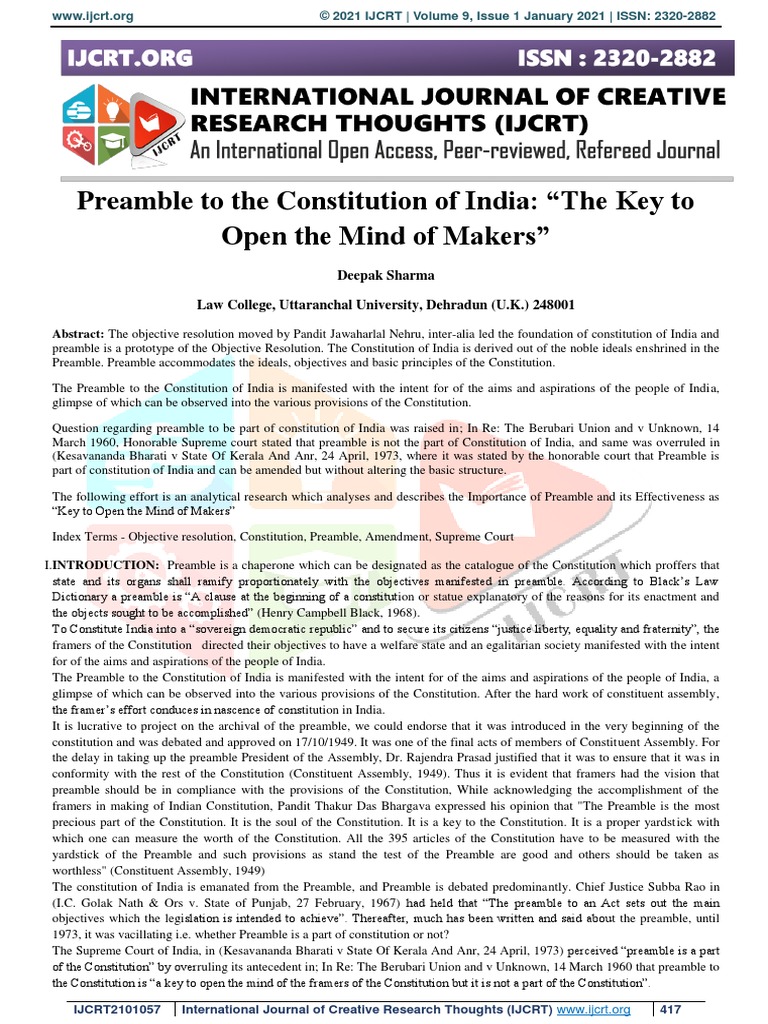 Preamble A Part of Constitution | PDF | Constitution | Sources Of Law