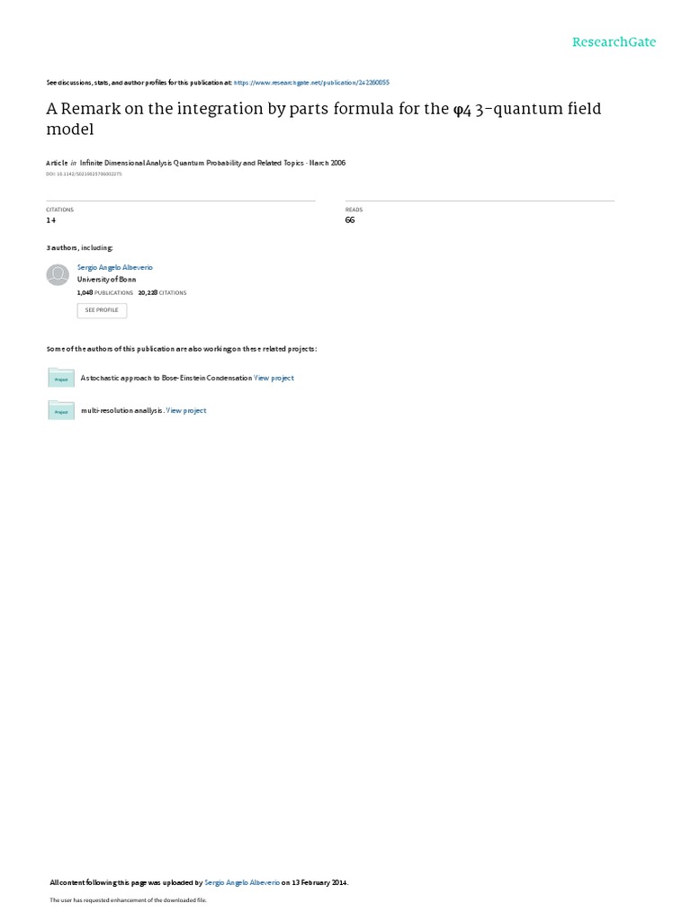 A Remark On The Integration by Parts Formula For T | PDF | Quantum ...