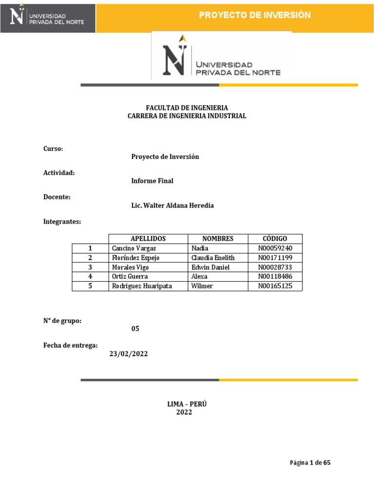 Informe Final - Proyecto de Inversion | PDF | Oferta (economía) | Precios