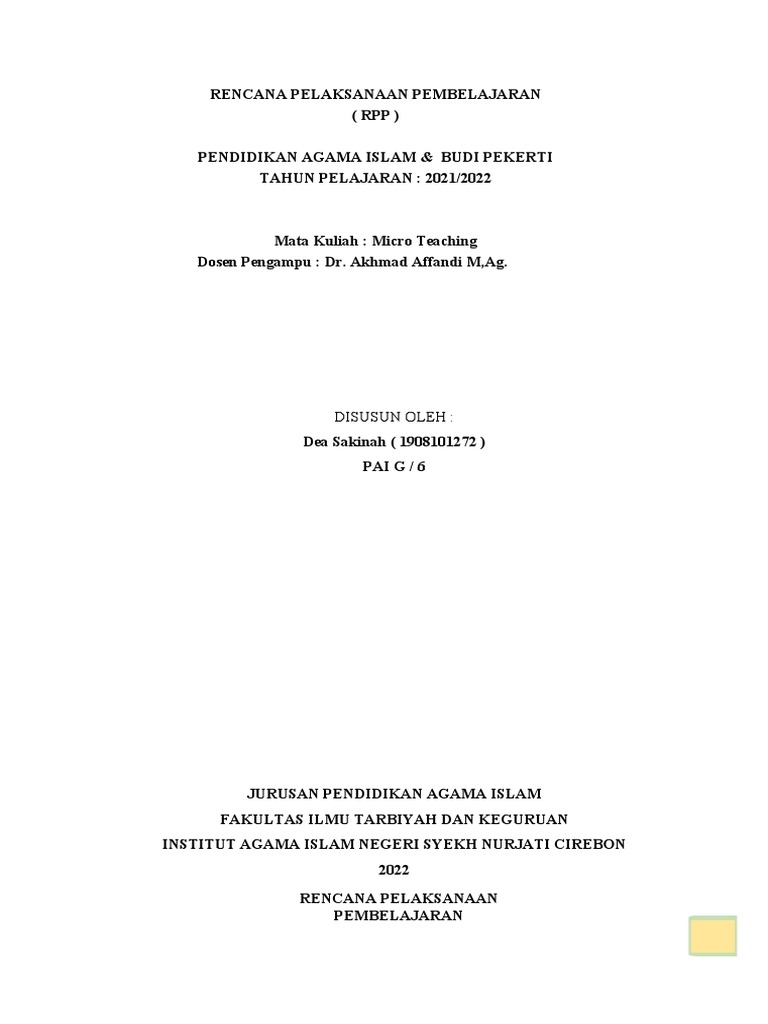 UTS MT RPP (Dea Sakinah) | PDF