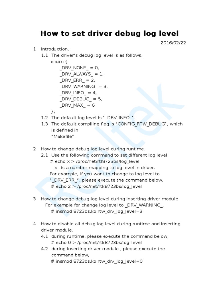 How To Set Driver Debug Log Level | Download Free PDF | Debugging | Software Development