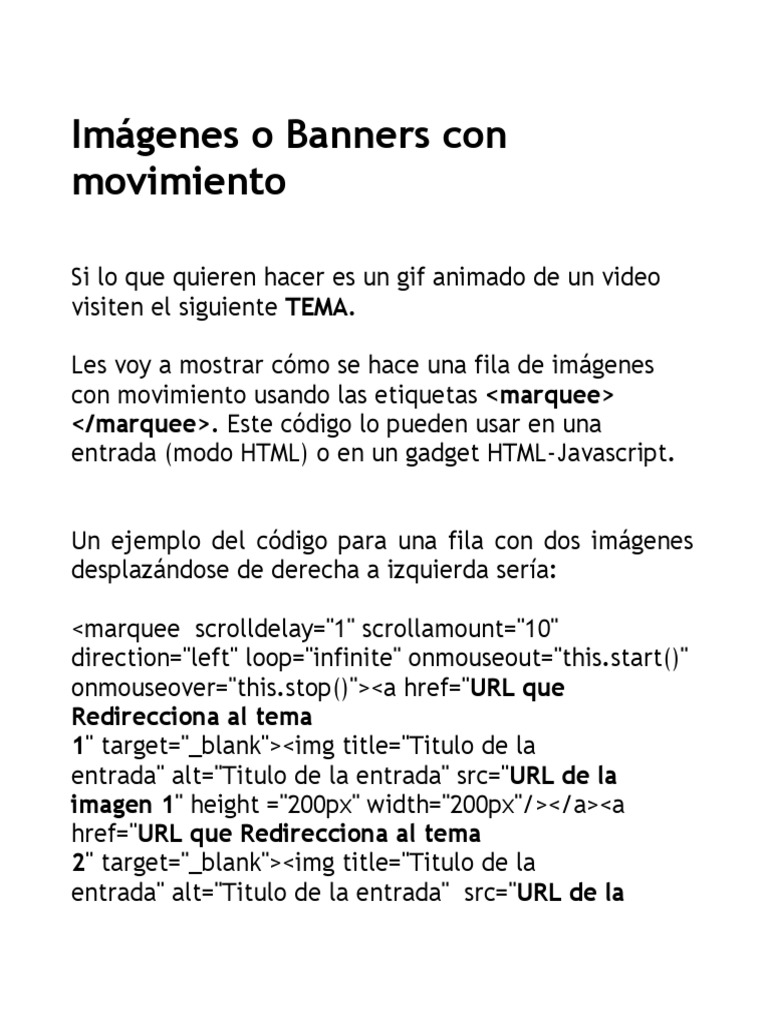 HTML-Imágenes o Banners Con movimiento-HTML | PDF | Velocidad | Píxel
