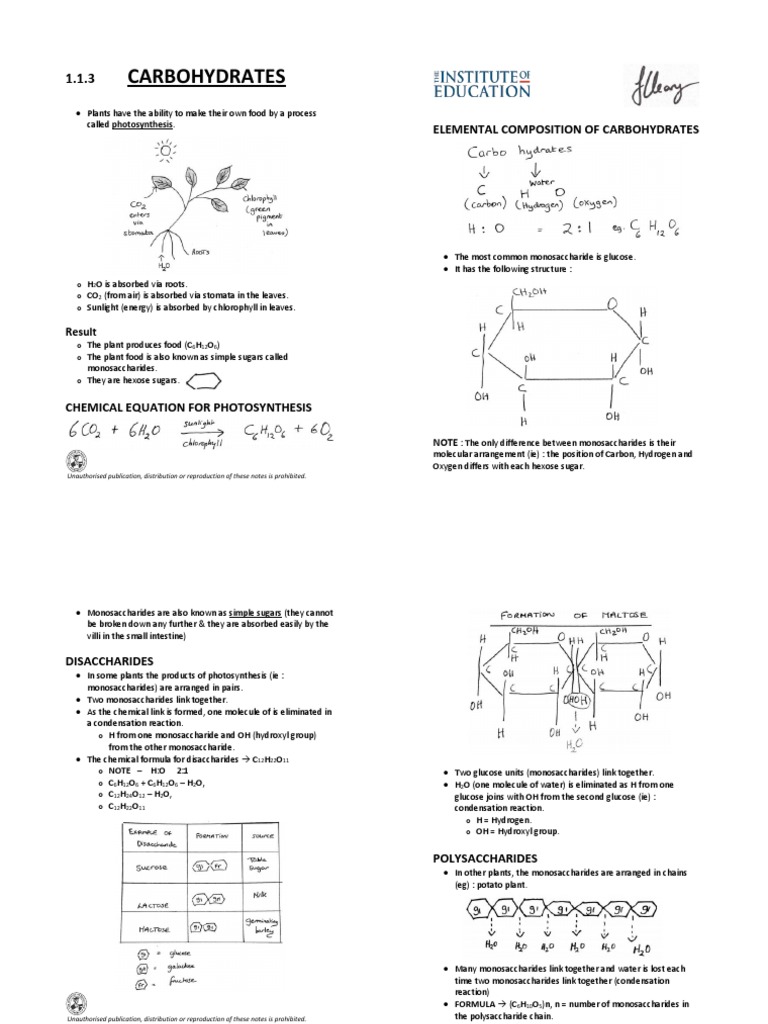 Carbohydrates: Elemental Composition of Carbohydrates | PDF | Dietary ...