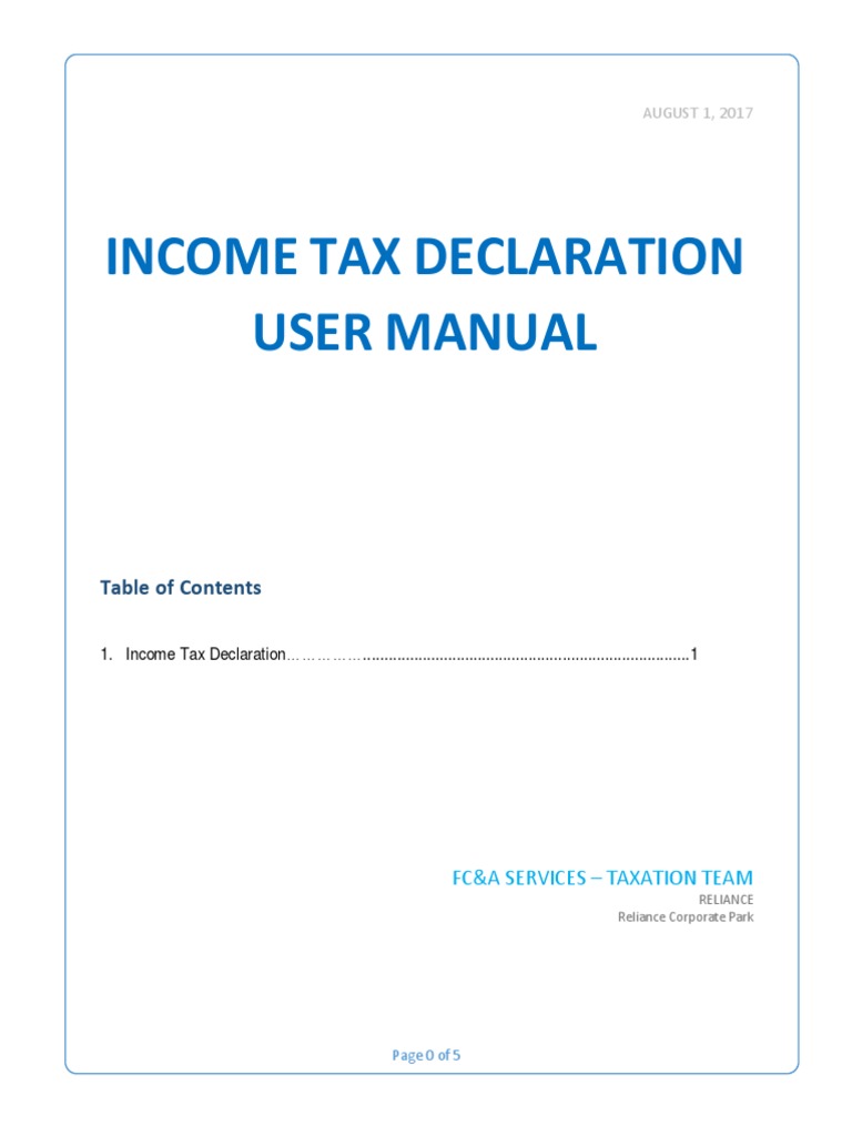 Income Tax Declaration User Manual: Fc&A Services - Taxation Team | PDF ...