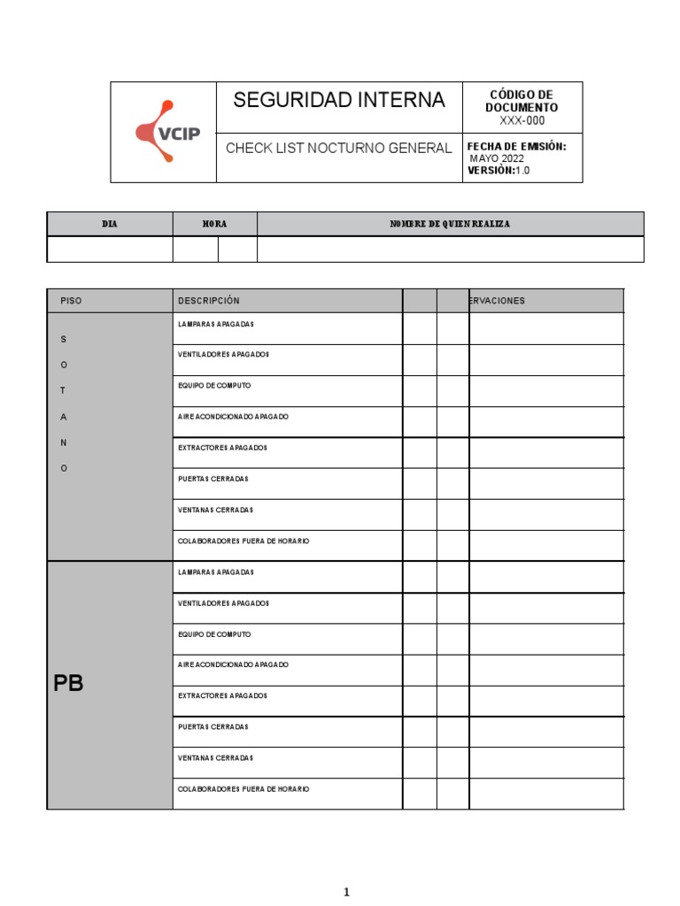 Check List Nocturno | PDF