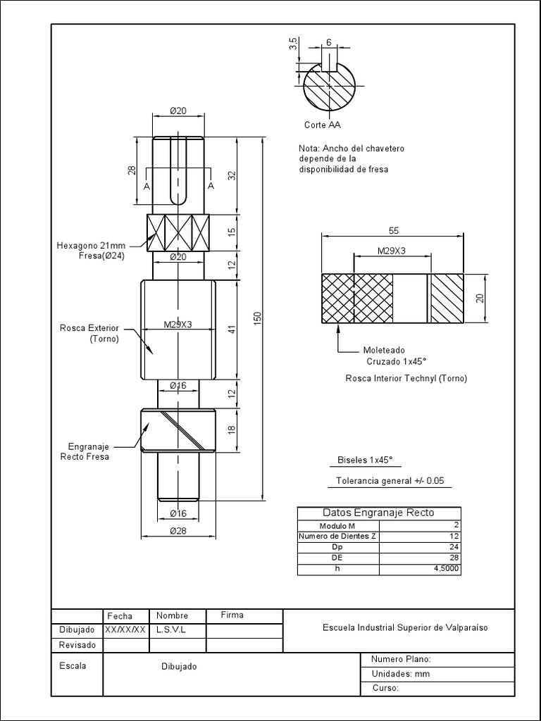 Plano Pieza Autocad Torno A4 | PDF | Engranaje | Equipo