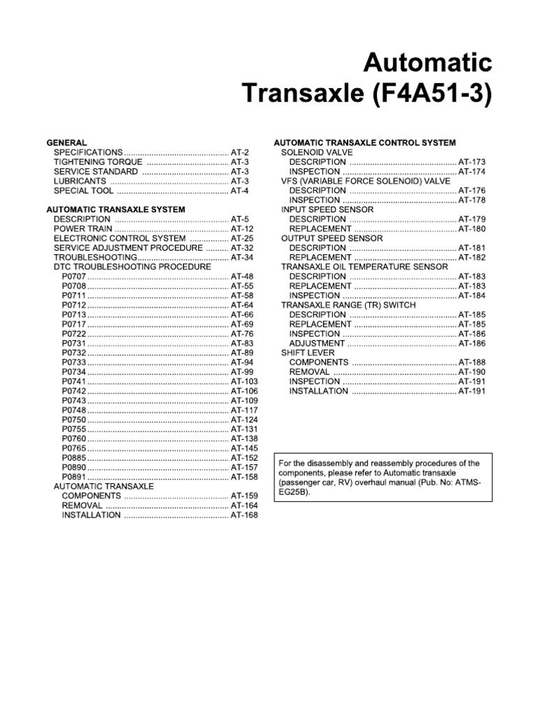 Automatic Transaxle (F4A51 - 3) | PDF