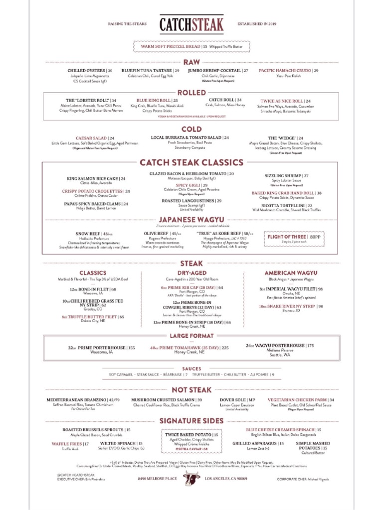 Catch Steak La Menu | PDF