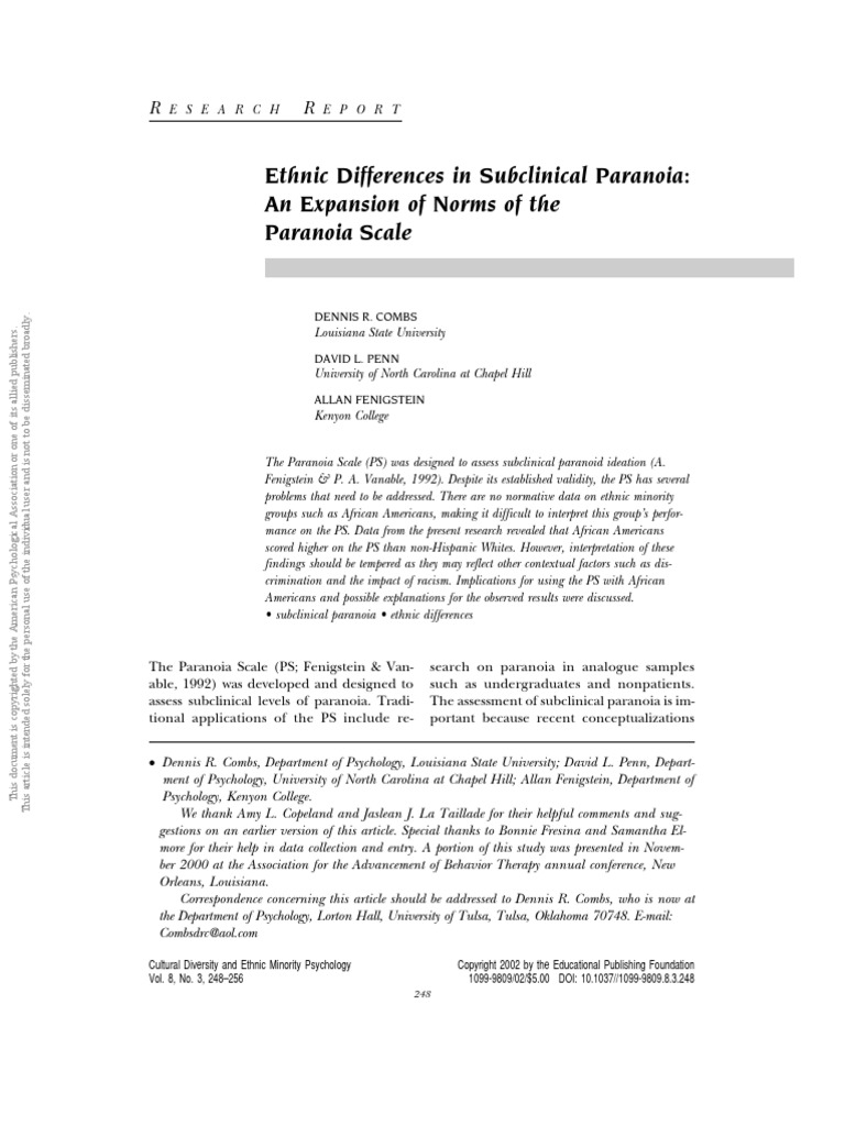 Paranoia Scale Norms | PDF | Paranoia | Delusion