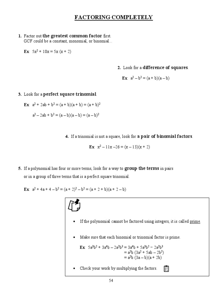 FACTORING COMPLETELY | PDF | Factorization | Number Theory