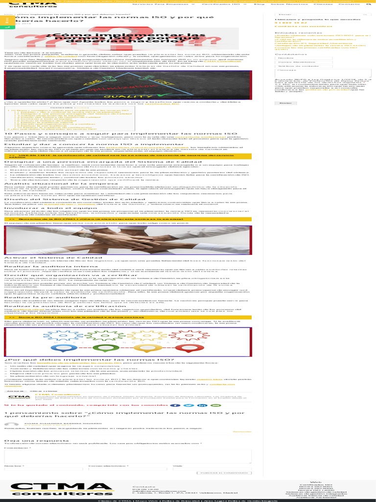 ¿Cómo Implementar Las Normas ISO y Por Qué - CTMA | PDF | Calidad (comercial) | Business