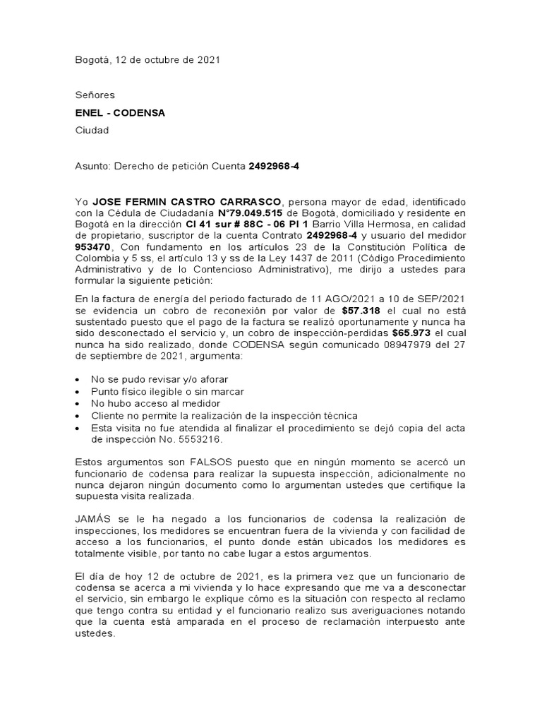 Derecho de Petición Codensa | PDF