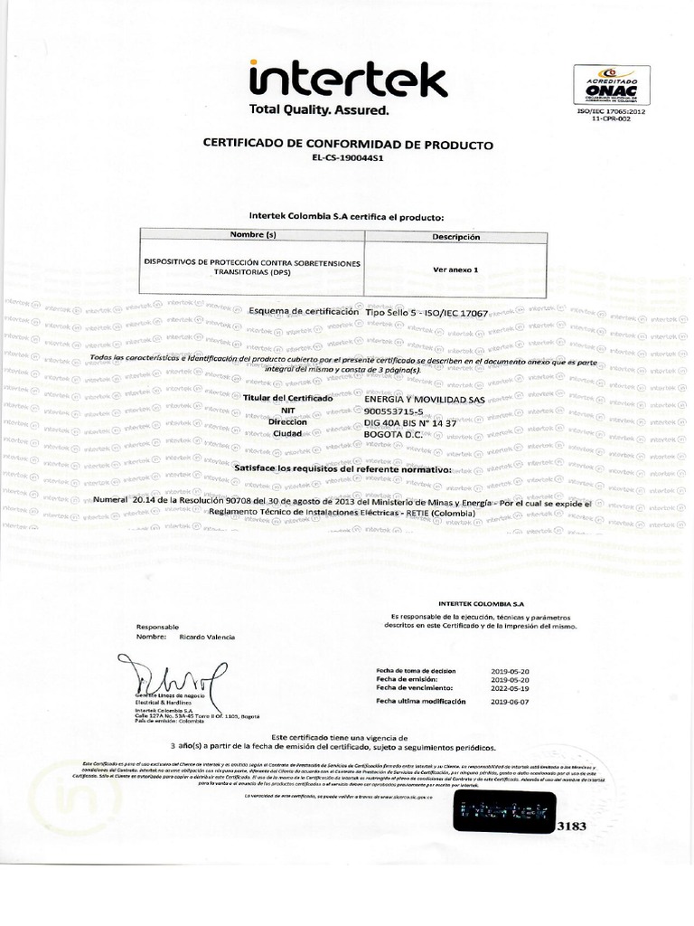 Certificado DPS Suntree | PDF