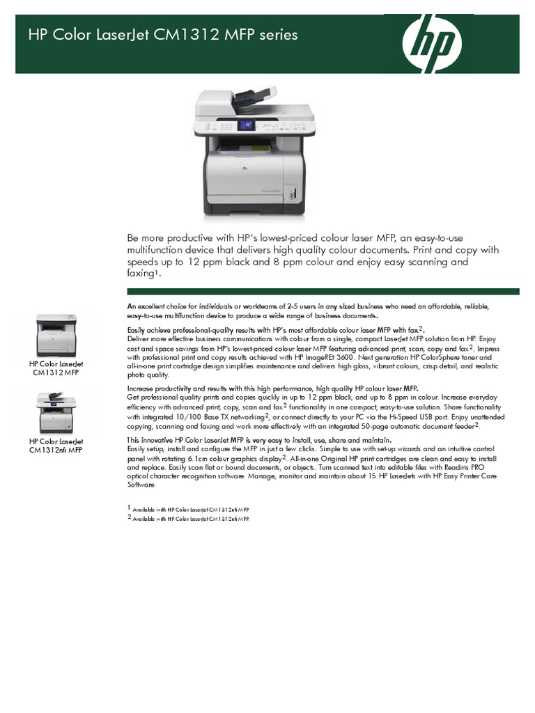 HP Color Laserjet Cm1312 MFP | PDF | Image Scanner | Microsoft Windows