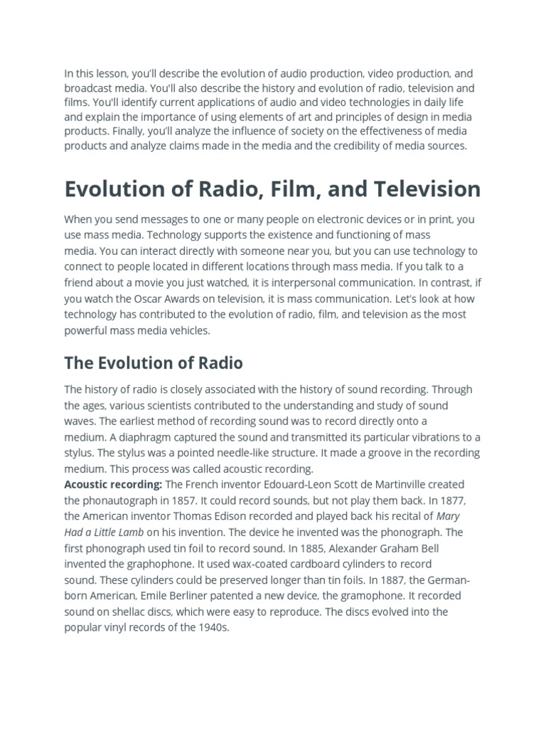 Evolution of Radio, Film, and Television | PDF | Radio | Television