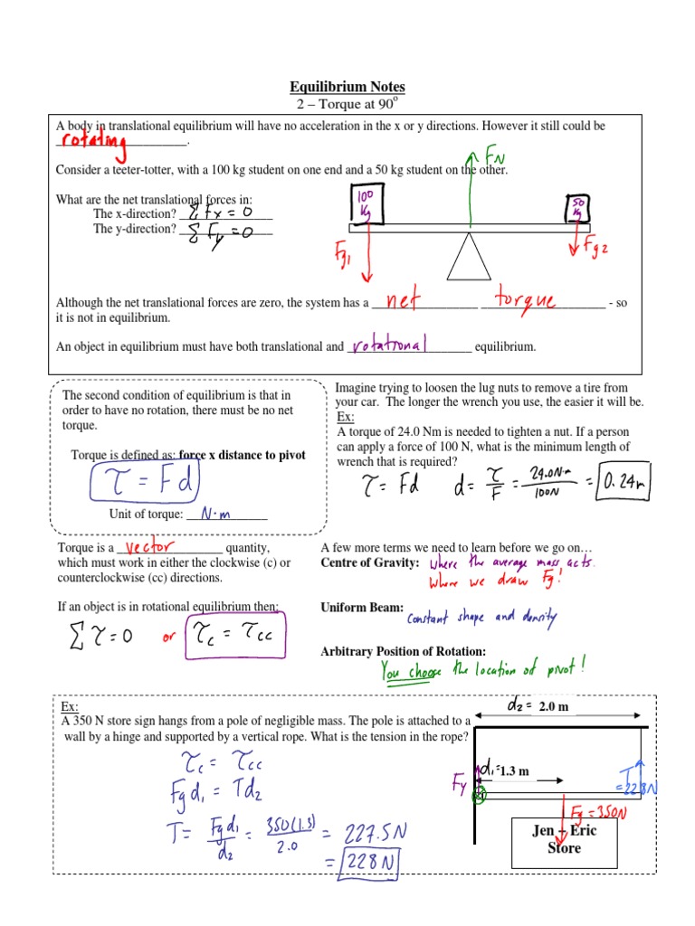 Torque at 90 Degrees Notes (Key) - AP Physics 1 | PDF | Force | Torque