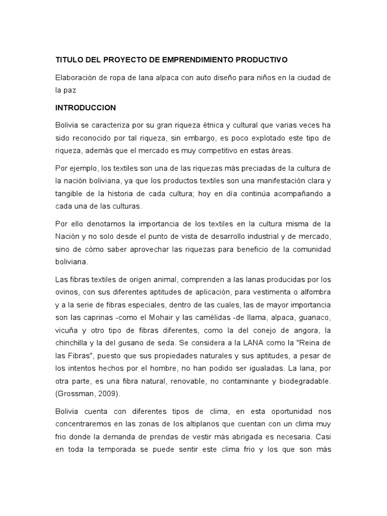 Titulo Del Proyecto de Emprendimiento Productivo | PDF | Business ...