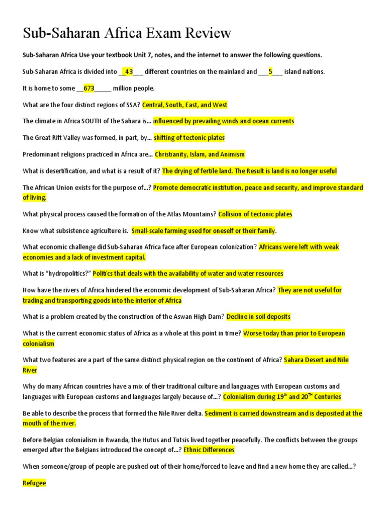 Sub-Saharan Africa Exam Review Guide | PDF | Rwandan Genocide | Africa