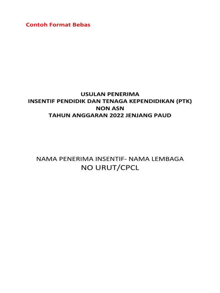 Usulan Insentif 2022 Contoh Pdf