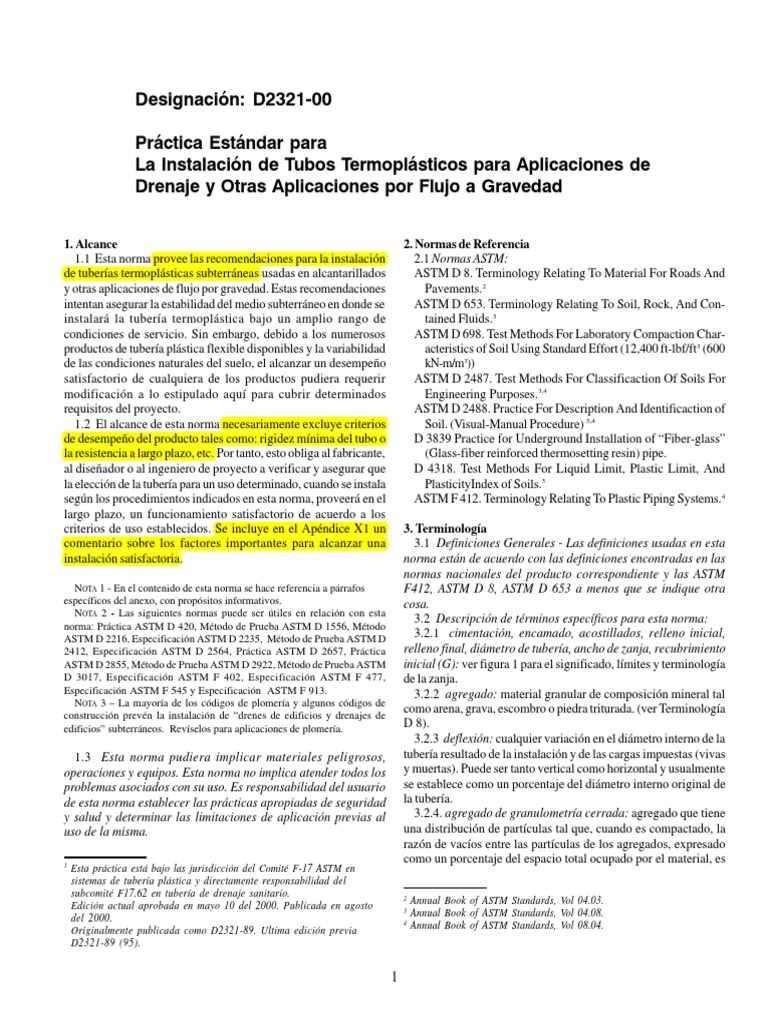 Manual de Astm D2321 PDF | PDF | Fundación (Ingeniería) | Agua