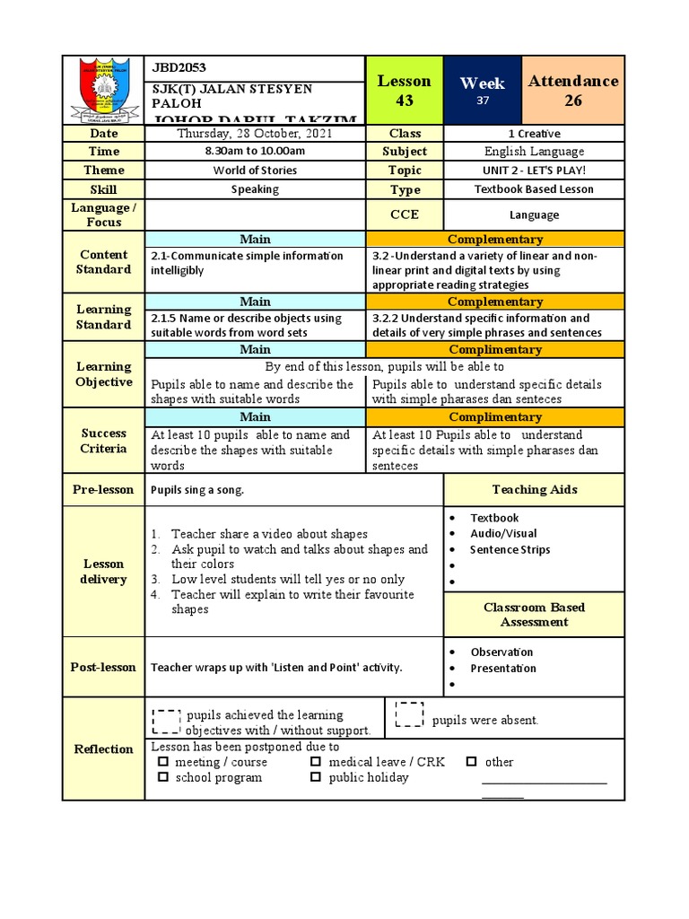 Y1 & Y2 Lesson Plan Template (28.10.2021) | PDF | Lesson Plan | Teachers