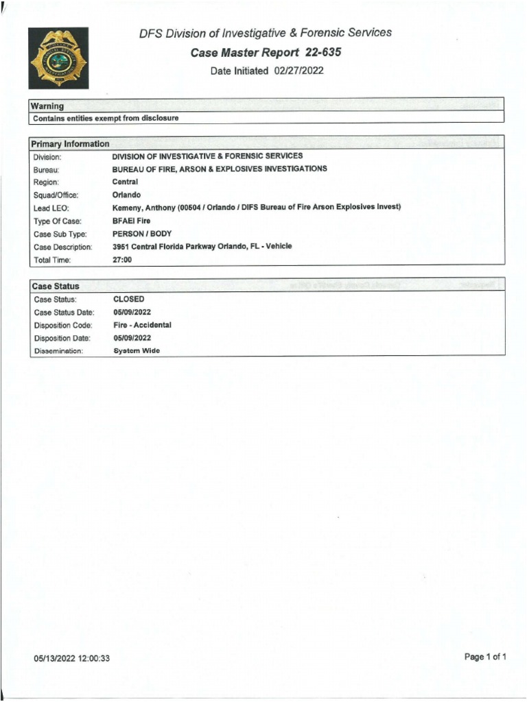 Fire Incident Report | PDF