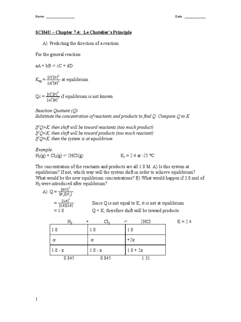 Le Chatelier's Principle Overview | PDF | Chemical Reactions | Chemical ...