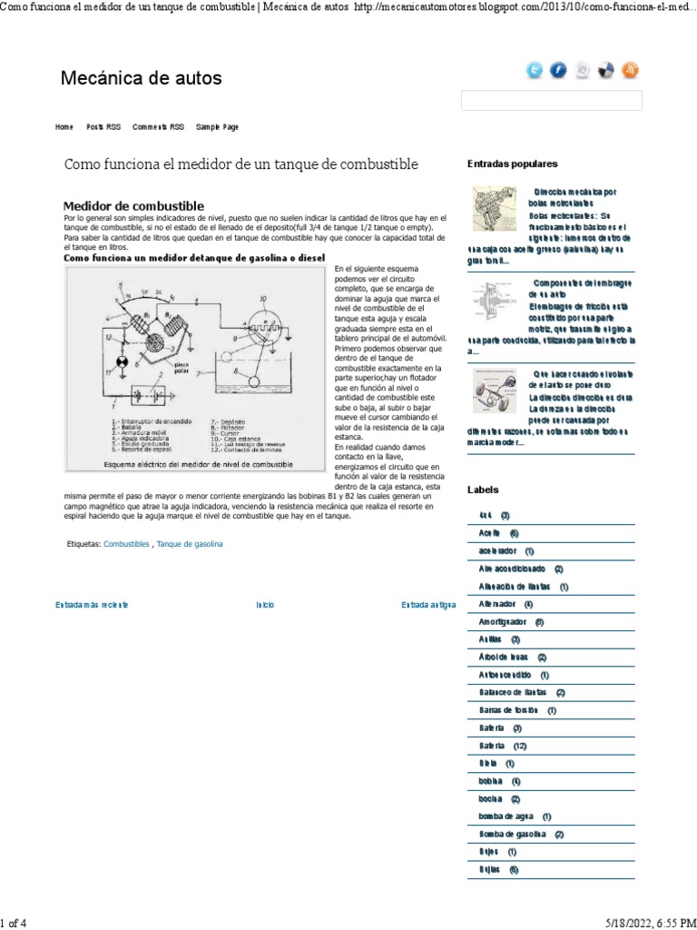 Como Funciona El Medidor de Un Tanque de Combustible _ Mecánica de Autos | PDF | Tanques | Embrague