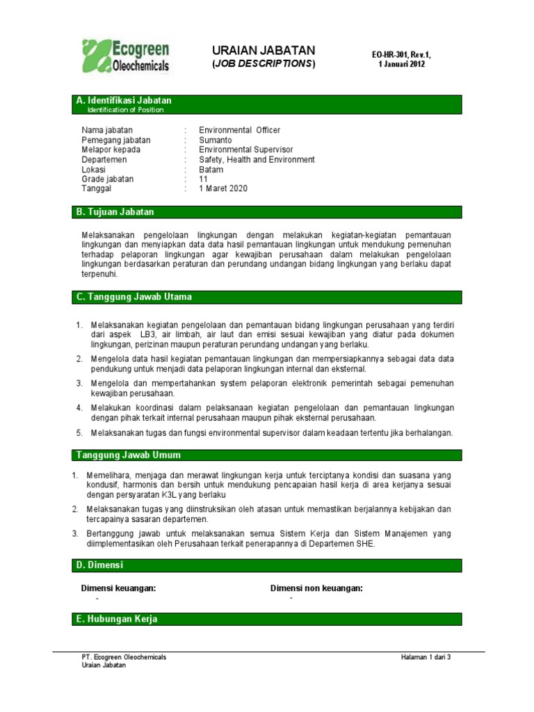 Jobdesk Environmental Officer | PDF
