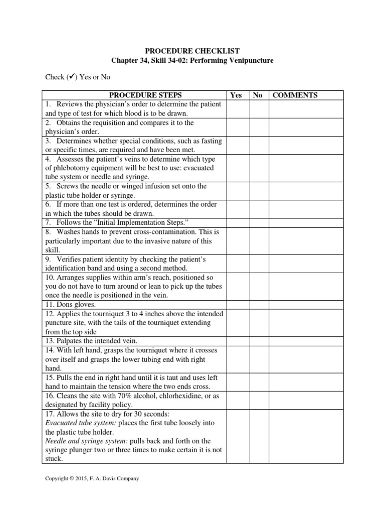 Procedure Checklist Chapter 34, Skill 34-02: Performing Venipuncture ...