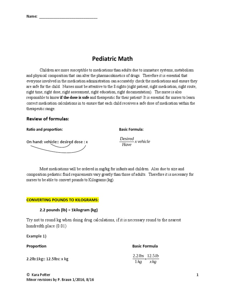Pedi Math Packet 2016-2017-1 | PDF | Chemistry | Dose (Biochemistry)