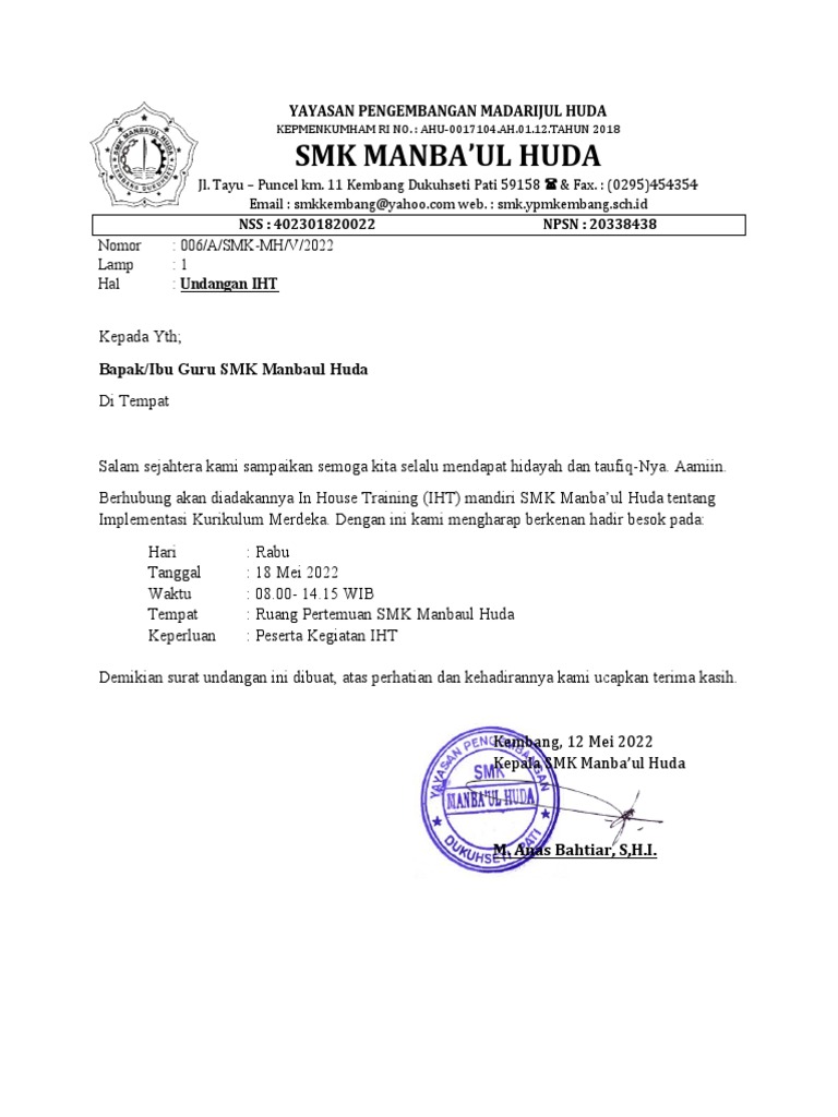 Surat Undangan Peserta IHT | PDF